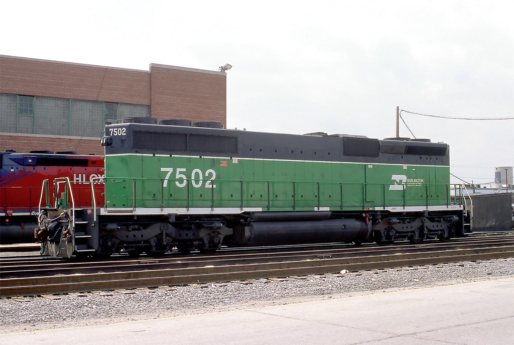 BNSF 7502, EMD SD40-2B, BN cab-Less wreck rebuild, seen here
